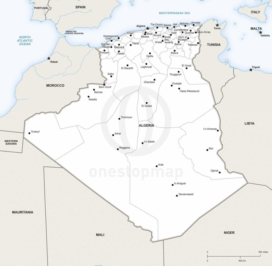Vector Map of Algeria Political | One Stop Map