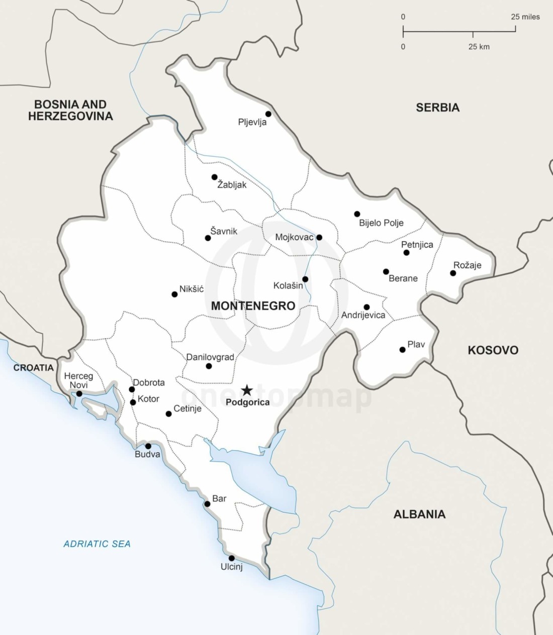 Free Vector Map of Montenegro Outline | One Stop Map