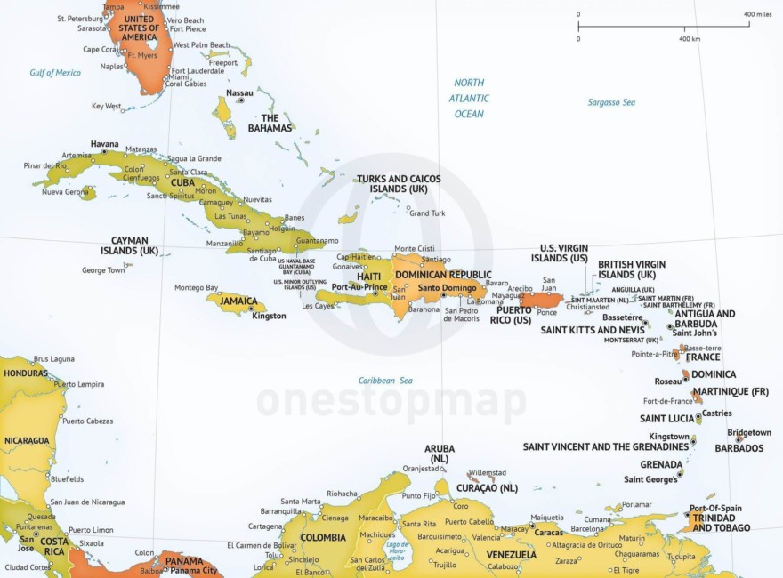 Vector Map of Caribbean Political | One Stop Map