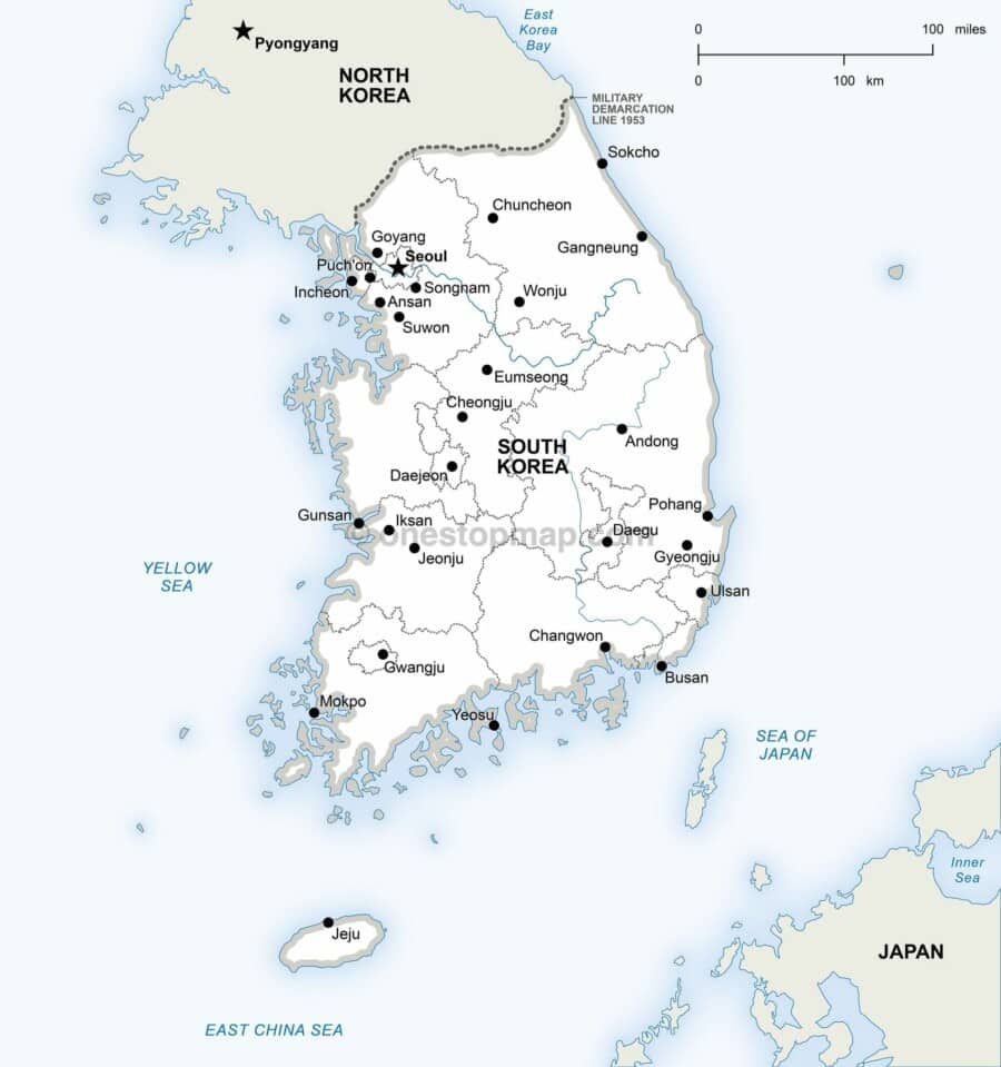 🇰🇷 Vector Map of South Korea political | One Stop Map