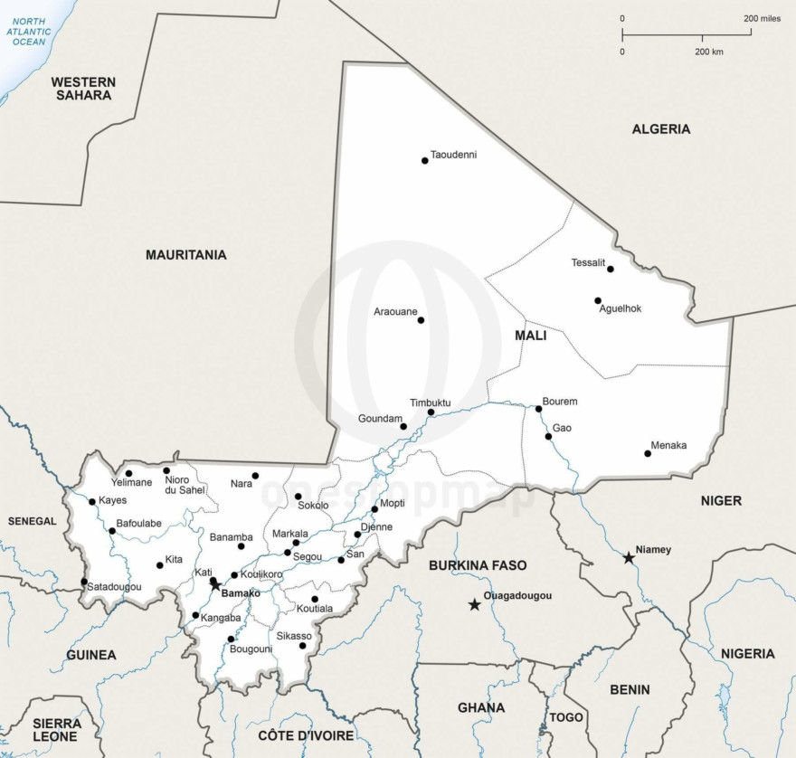 Free Vector Map of Mali Outline | One Stop Map