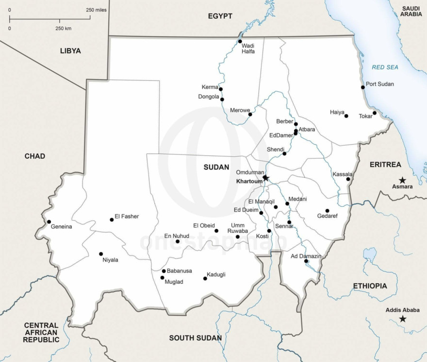 🇸🇩 Vector Map of Sudan political | One Stop Map
