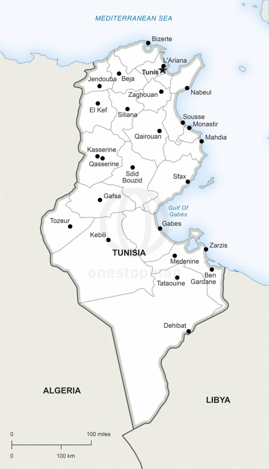 Vector Maps of Tunisia | One Stop Map