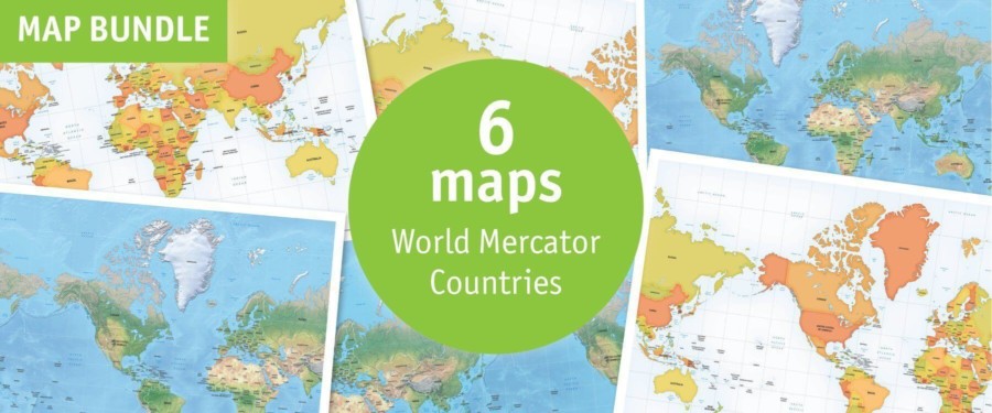 🌎 Vector Map World Political Mercator America | One Stop Map