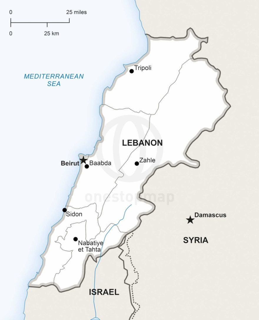 Free Vector Map of Lebanon Outline | One Stop Map