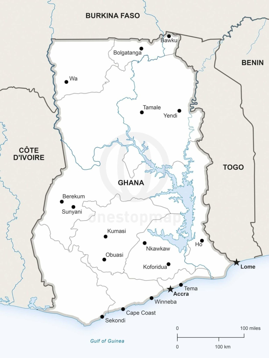 Free Vector Map of Ghana Outline | One Stop Map