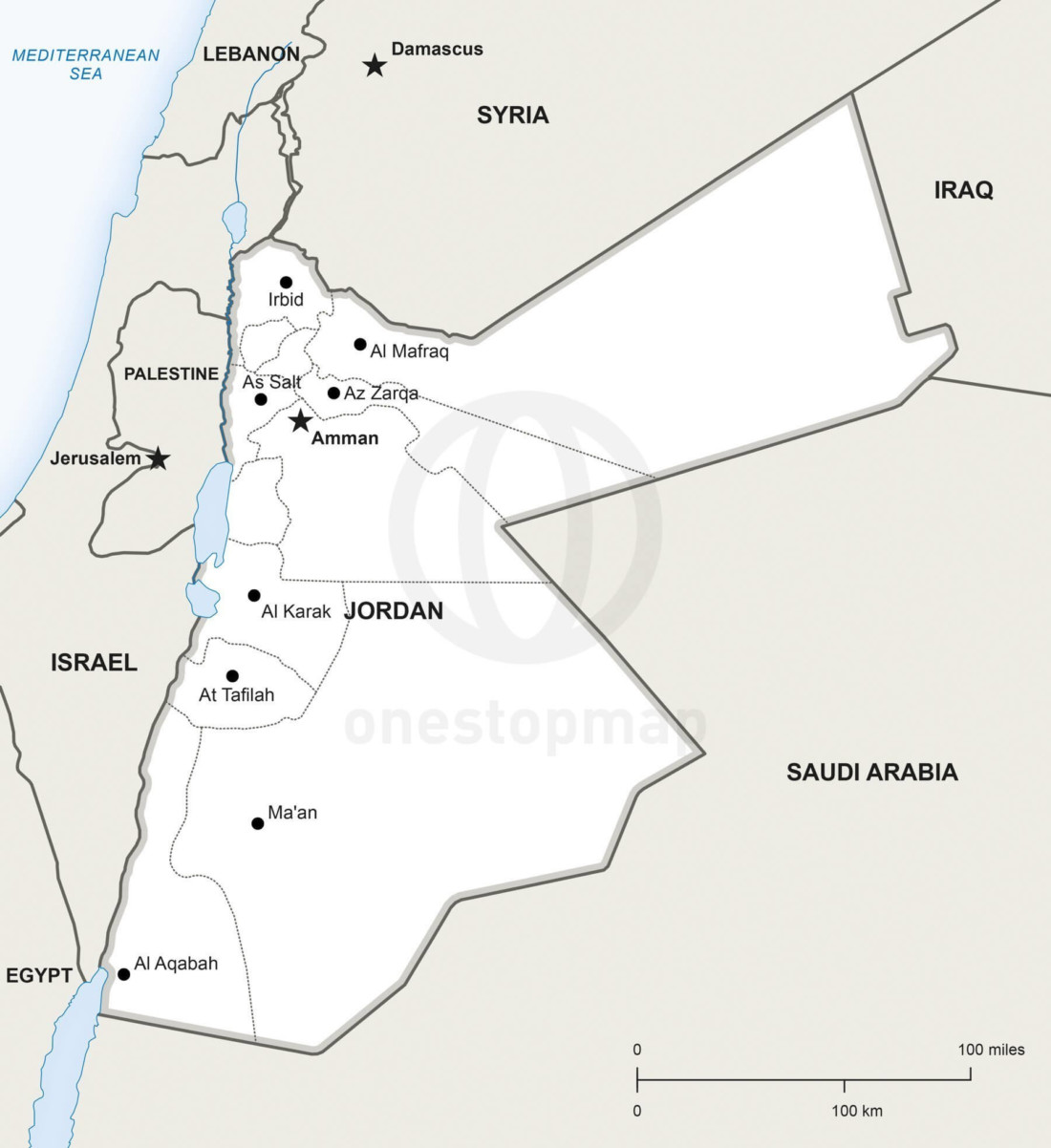 Free Vector Map of Jordan Outline | One Stop Map