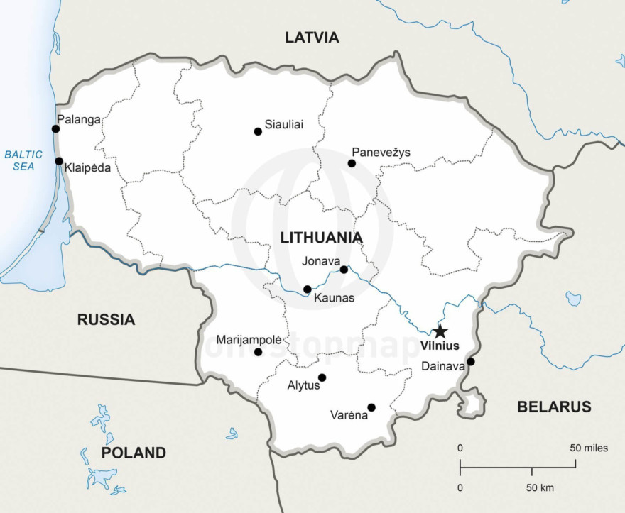 Vector Map of Lithuania Political | One Stop Map