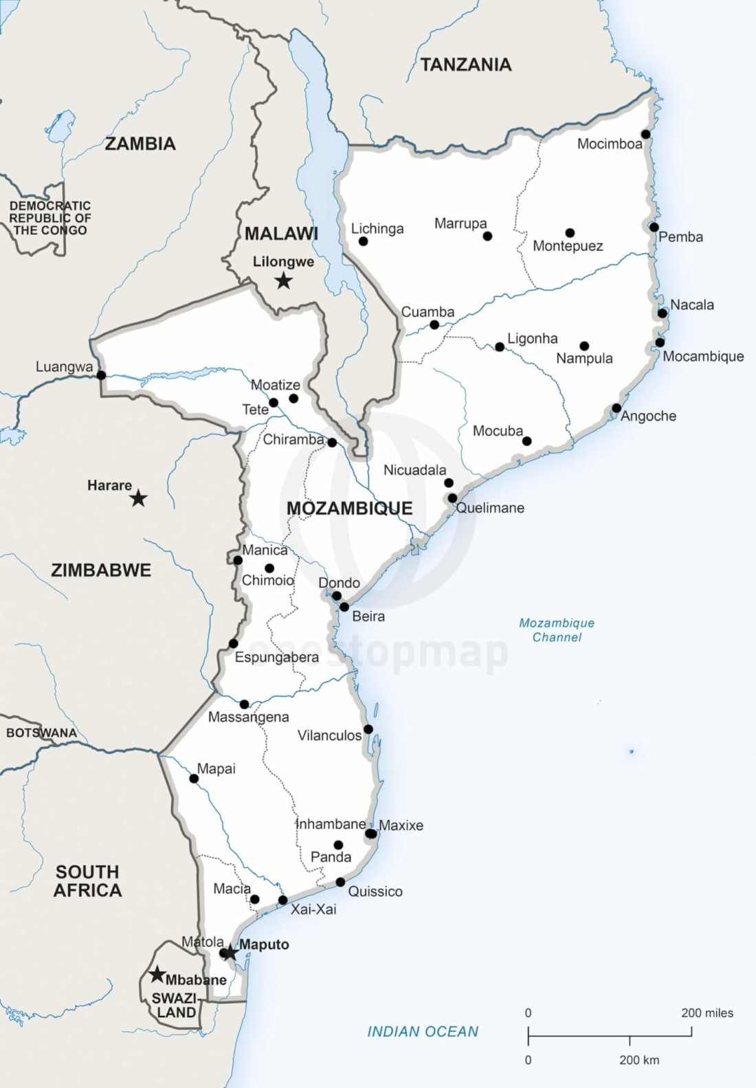 Vector Maps of Mozambique | One Stop Map