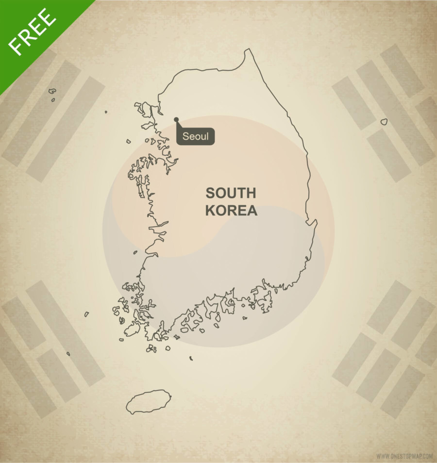 Free Vector Map of South Korea Outline | One Stop Map