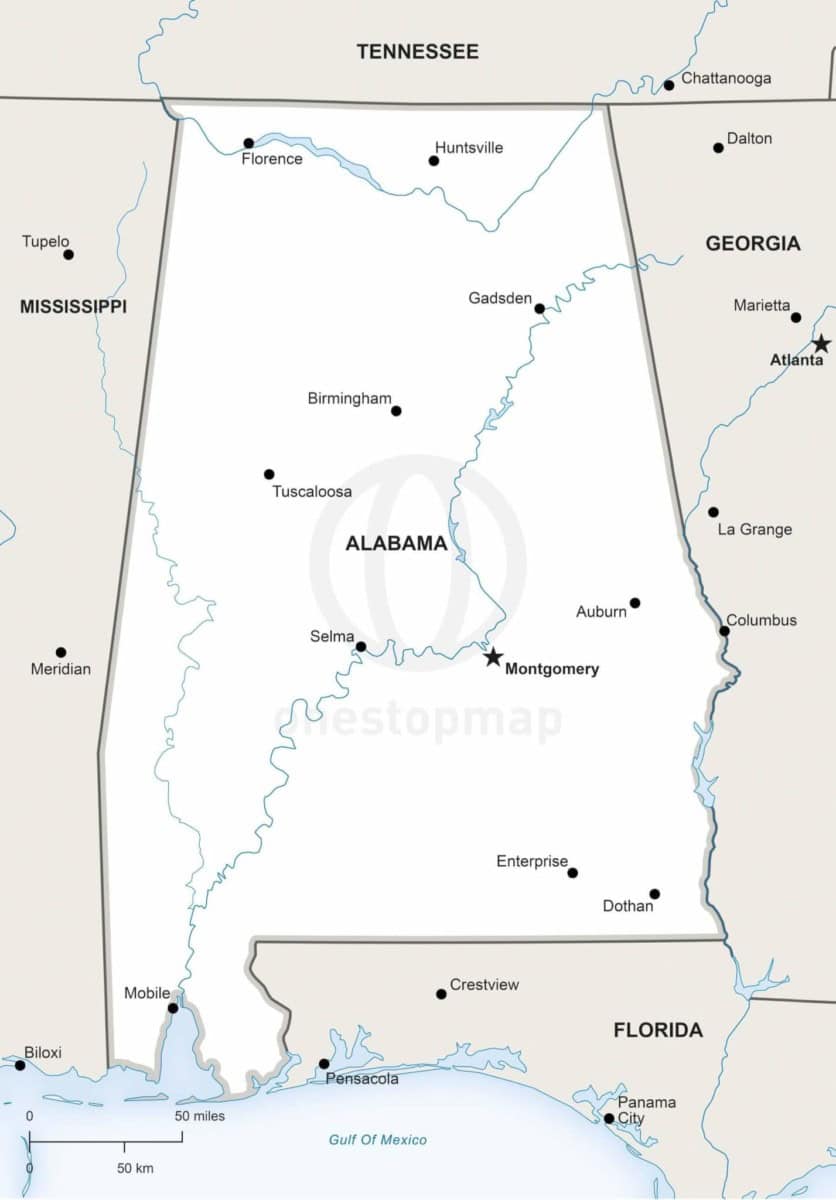 Vector Map of Alabama political | One Stop Map