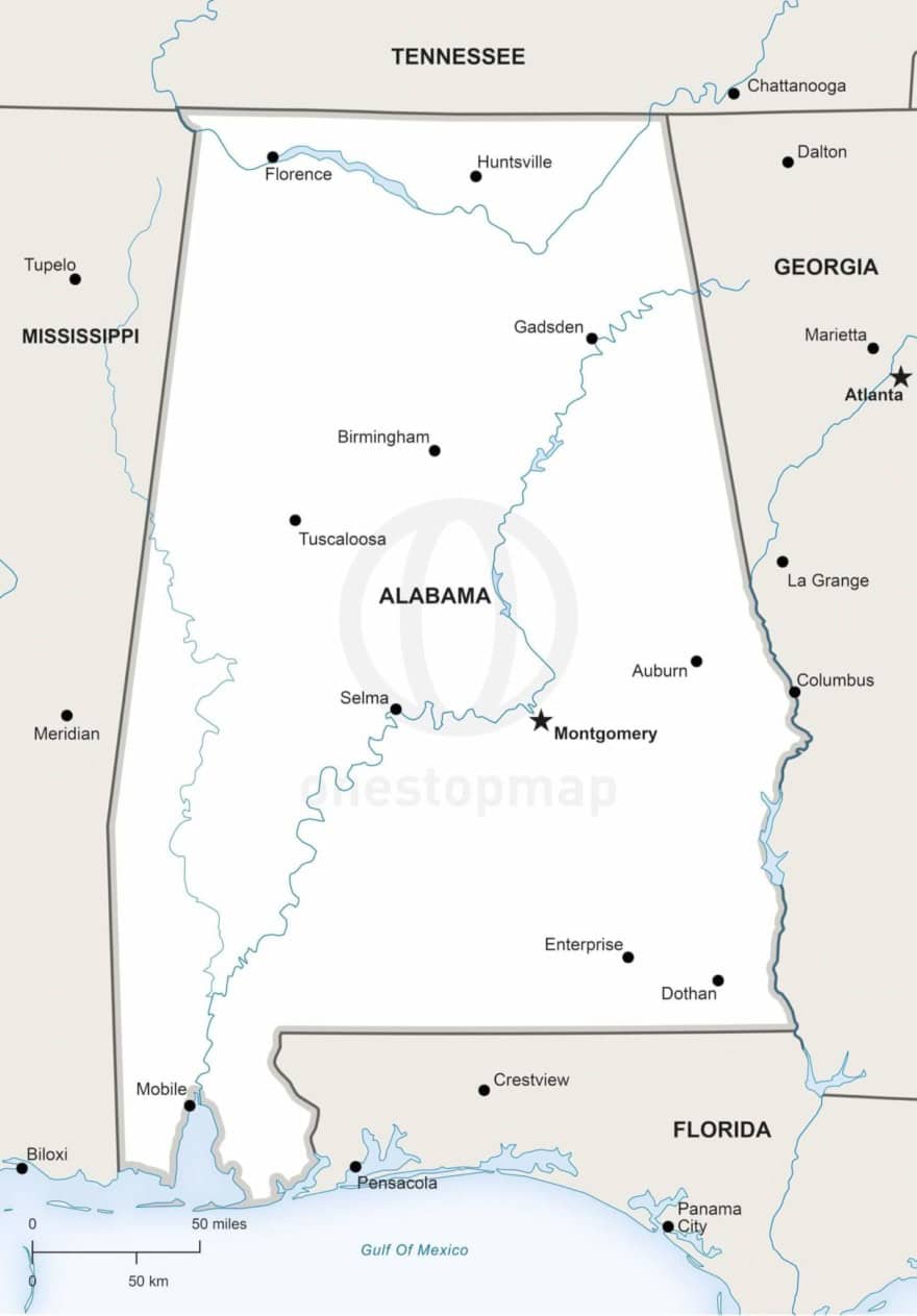 Vector Map of Alabama political | One Stop Map