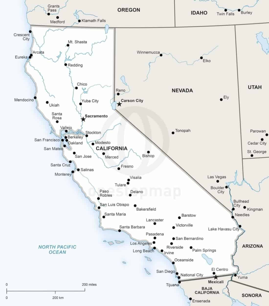 Vector Map of California political | One Stop Map