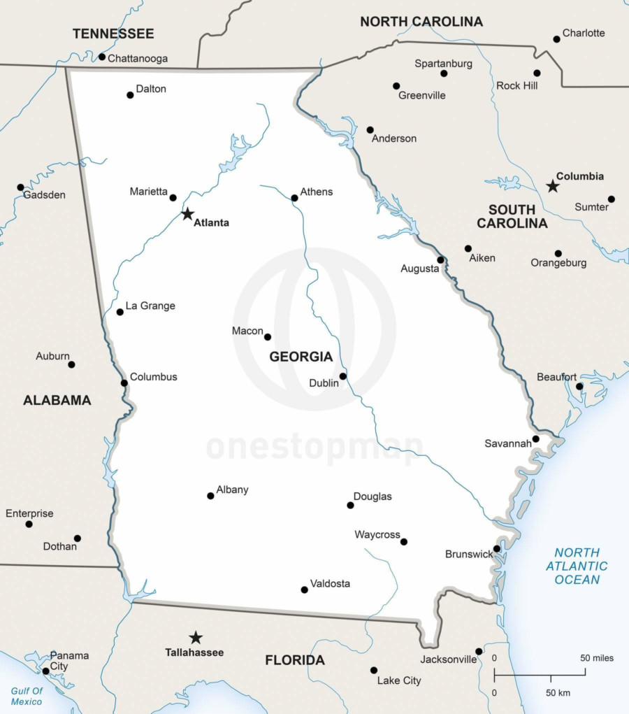 Vector Map of Georgia (U.S. State) political | One Stop Map