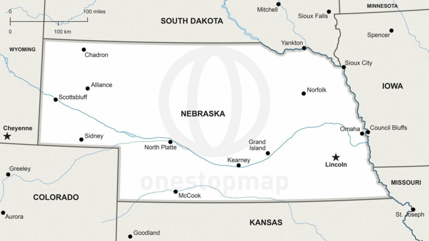 Vector Map of Nebraska political | One Stop Map
