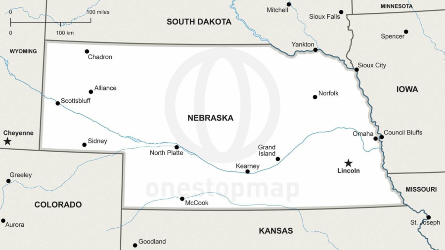 Vector Map of Nebraska political | One Stop Map