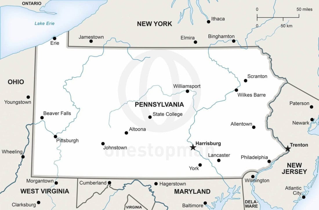Vector Map of Pennsylvania political | One Stop Map