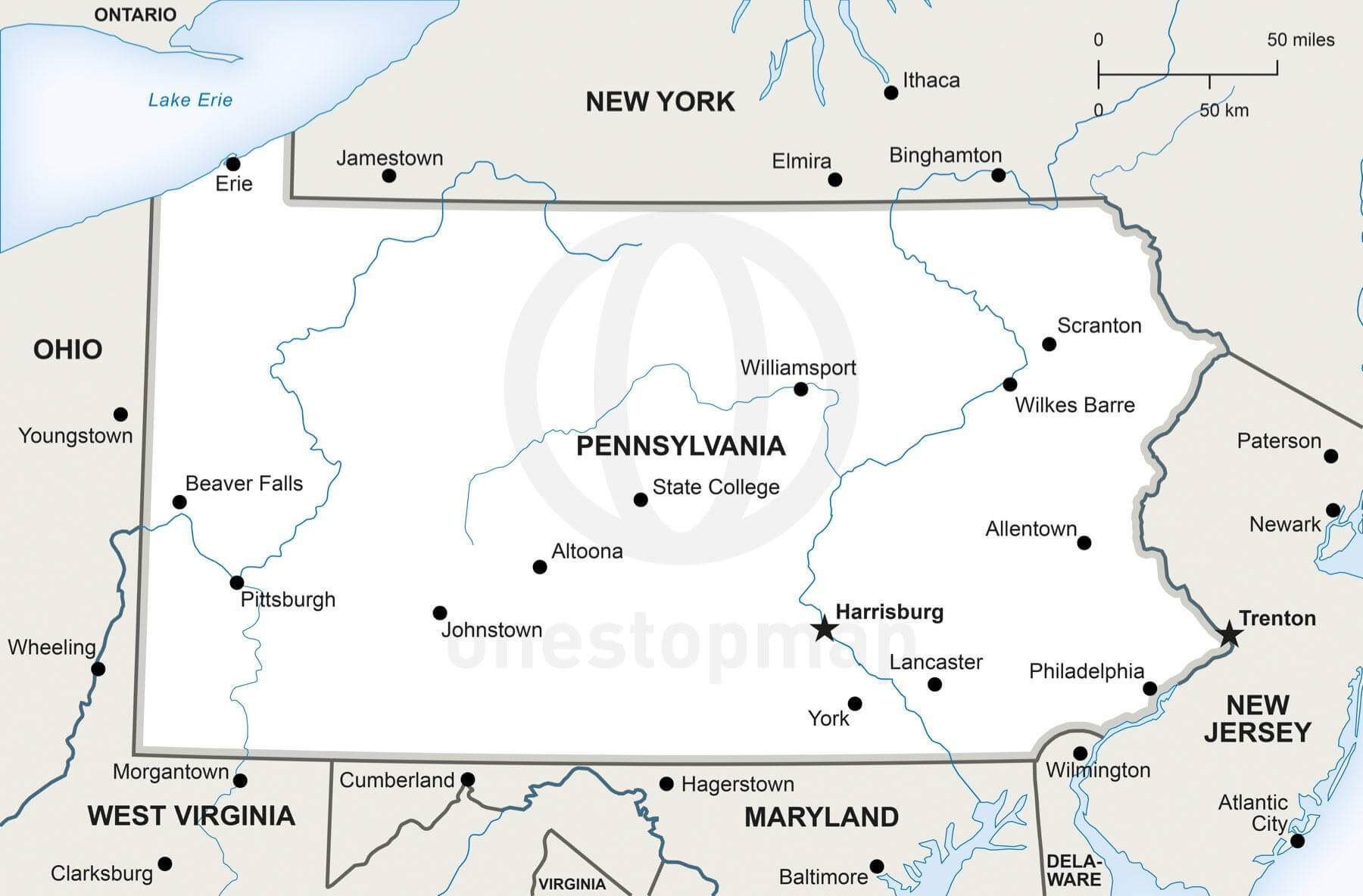 Vector Map of Pennsylvania political | One Stop Map Vector Map of Pennsylvania political | One Stop Map