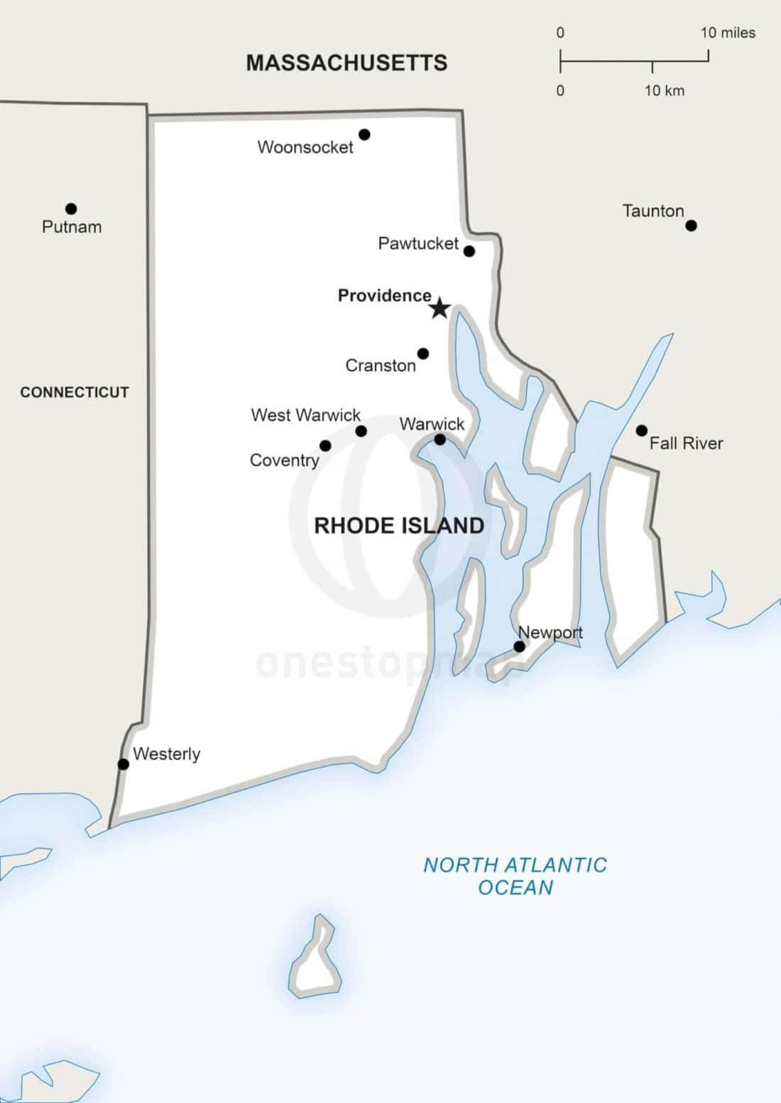 Vector Map of Rhode Island political | One Stop Map