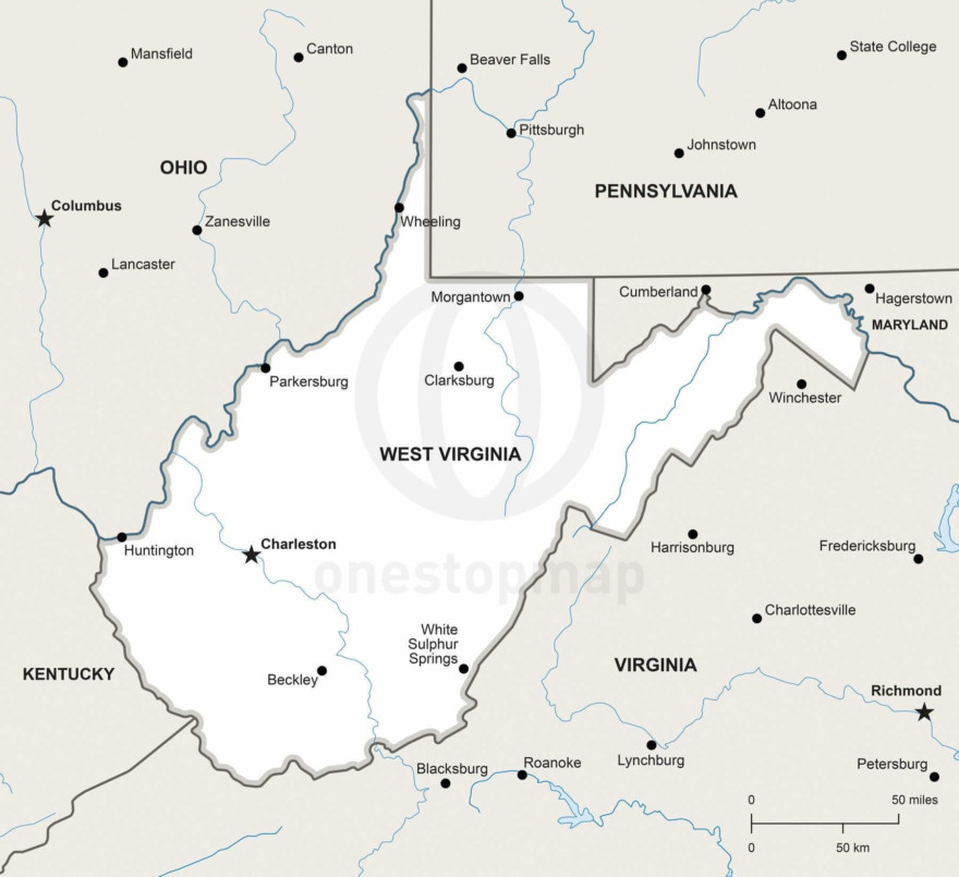Vector Map of West Virginia political | One Stop Map
