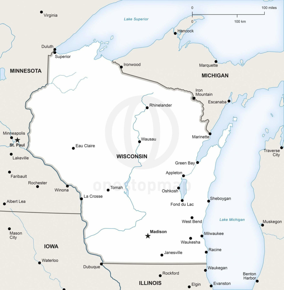 Free vector map of Wisconsin outline | One Stop Map