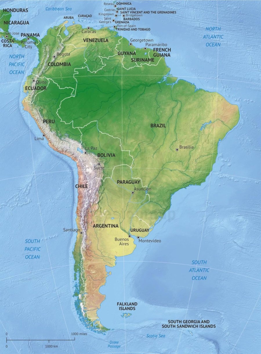 Vector Map South America Continent Physical | One Stop Map