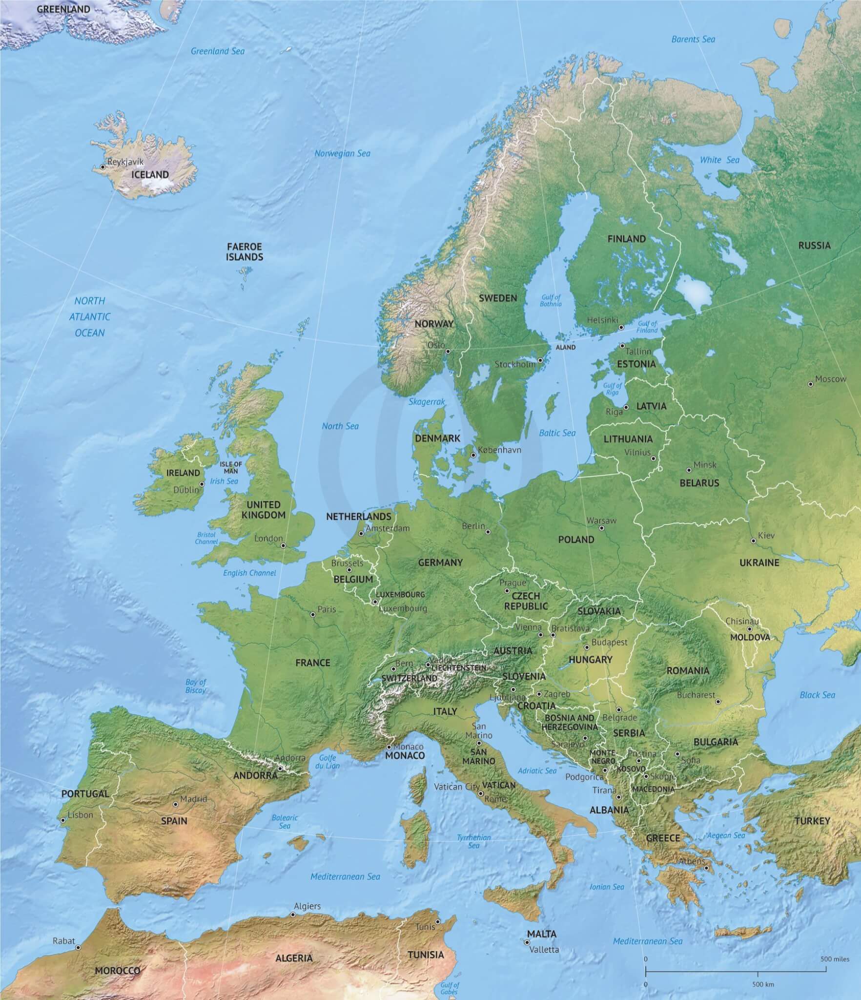 Vector Map Europe shaded relief | One Stop Map Vector Map Europe shaded relief | One Stop Map