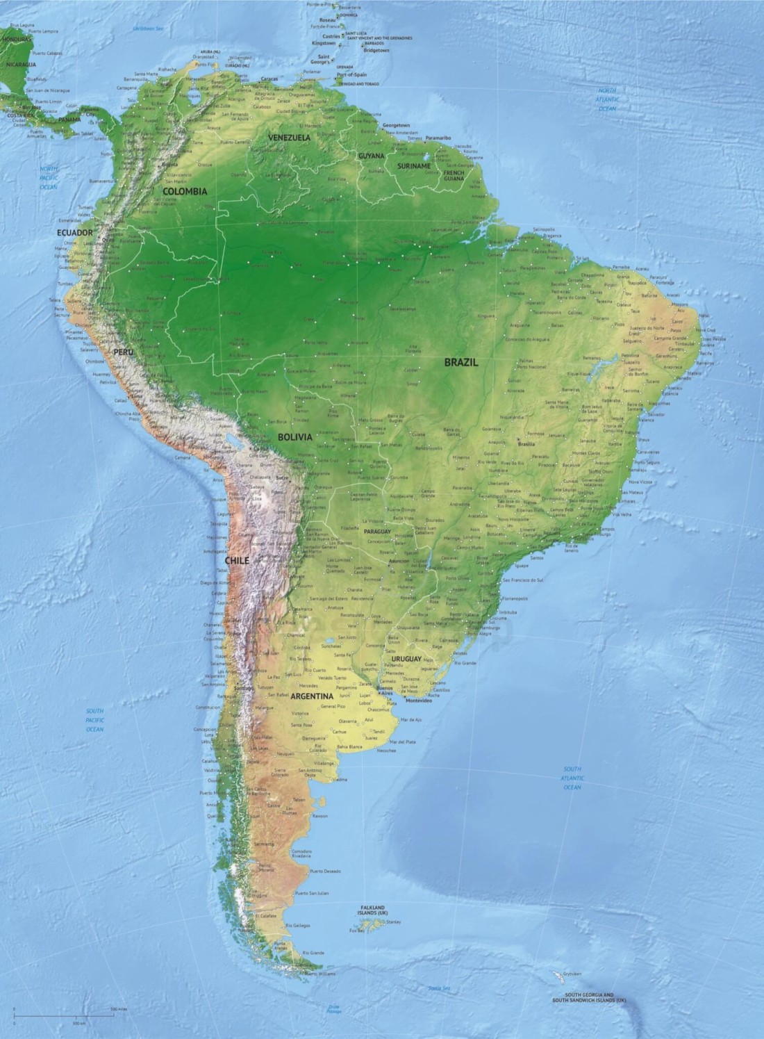 Vector Map South America continent XL relief | One Stop Map