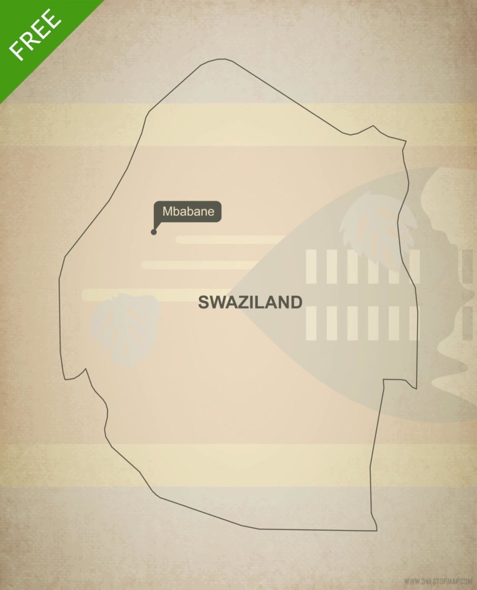 Free Vector Map of Swaziland Outline | One Stop Map
