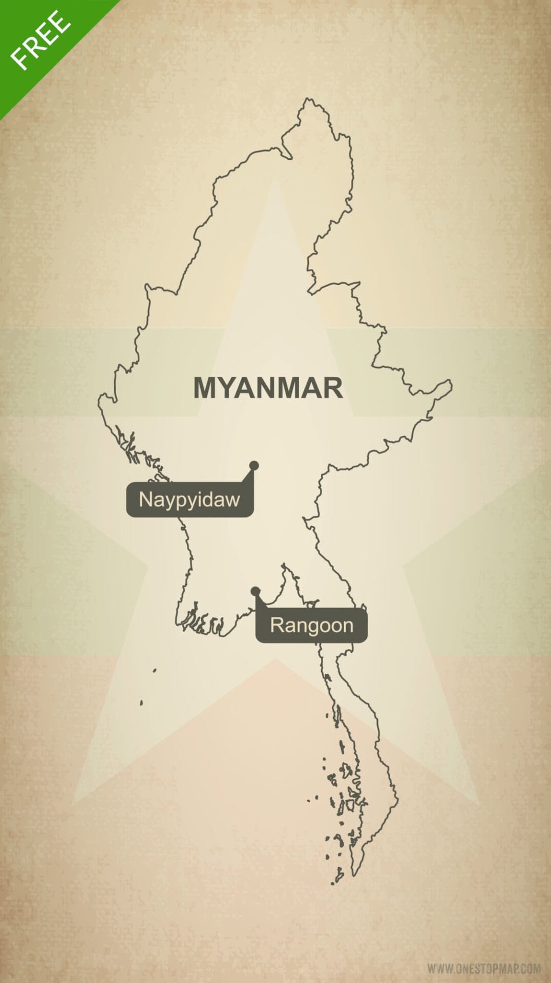 Free Vector Map of Myanmar Outline | One Stop Map
