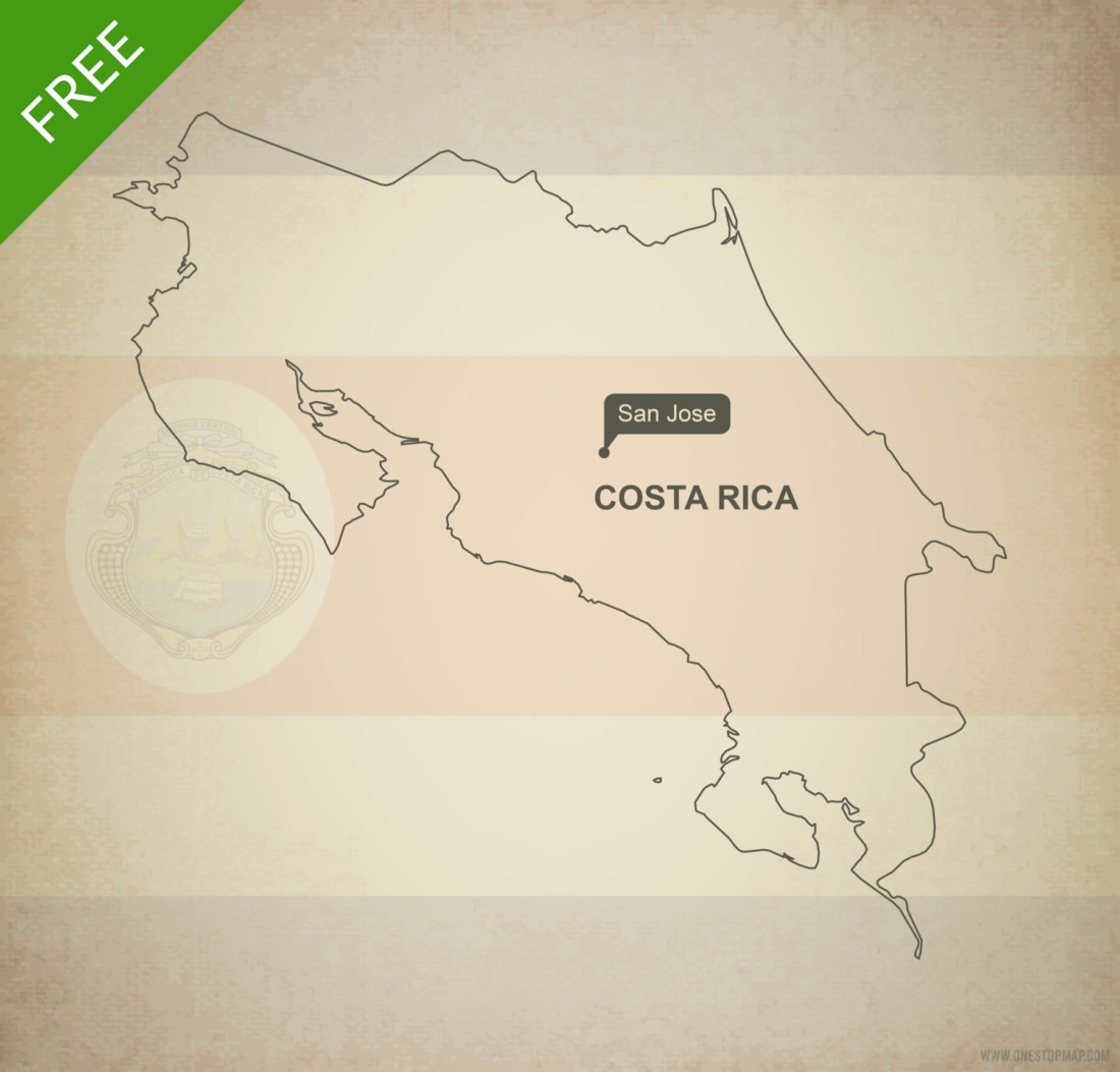 Free Vector Map of Costa Rica Outline | One Stop Map