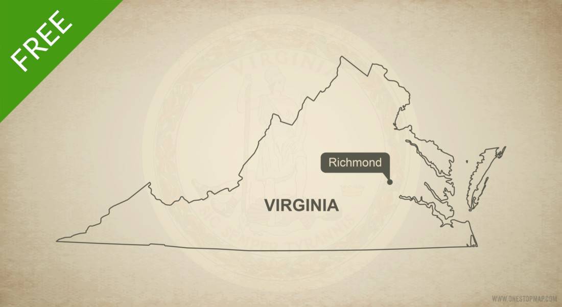 Free vector map of Virginia outline | One Stop Map