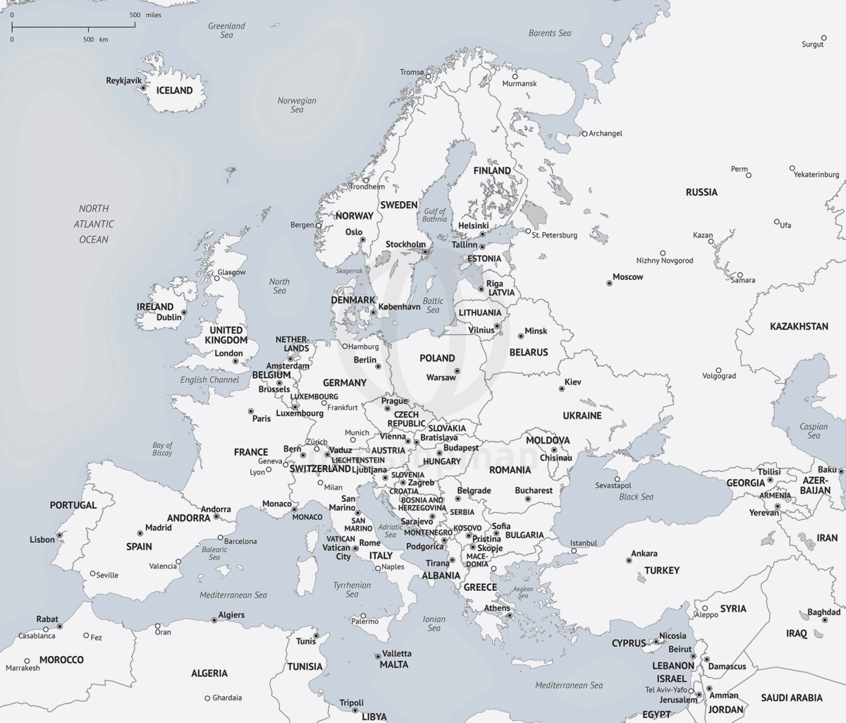 Vector Map of Europe Continent Political | One Stop Map