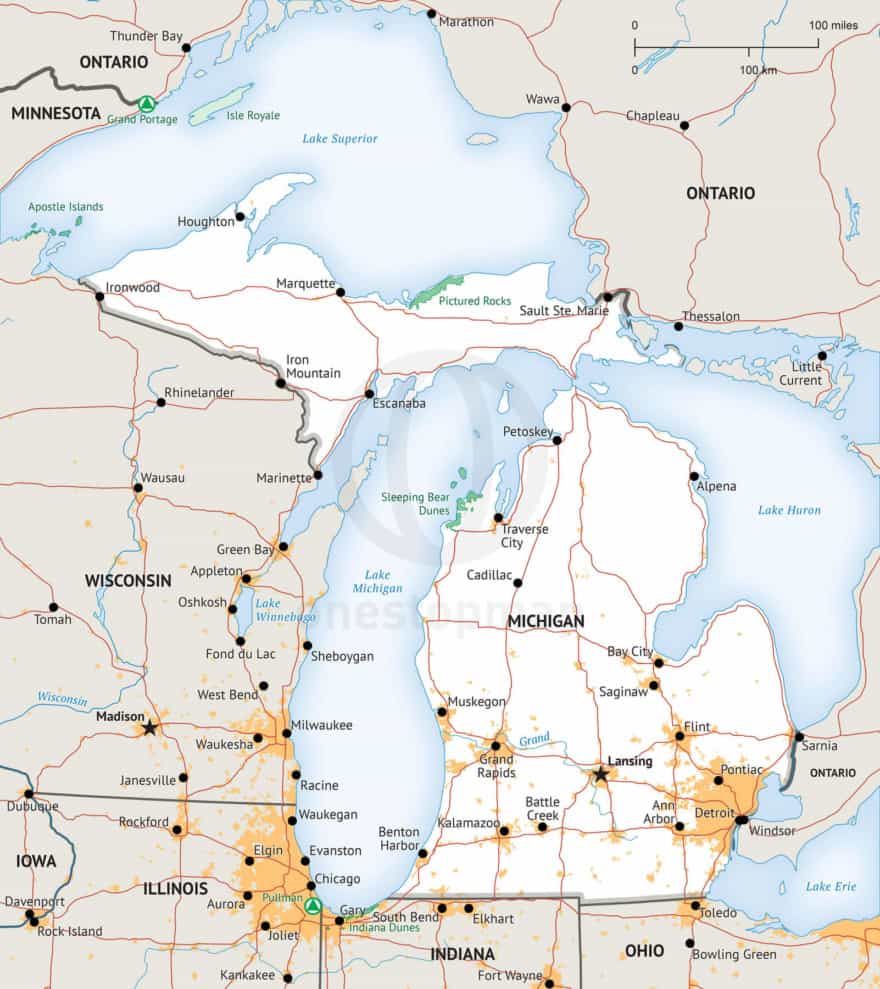 Printable Map Of Lower Michigan