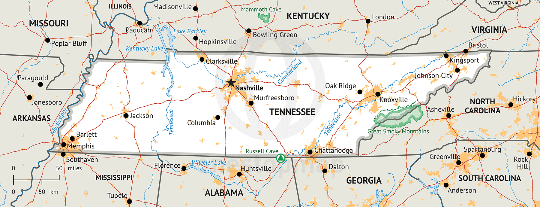 Detailed Map Of Tennessee Roads