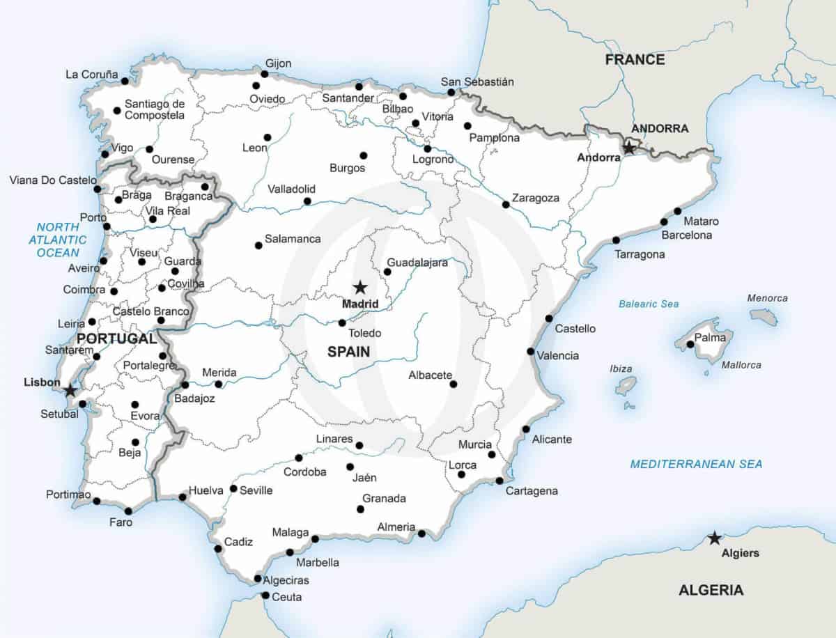 Vector Maps of Iberian Peninsula | One Stop Map