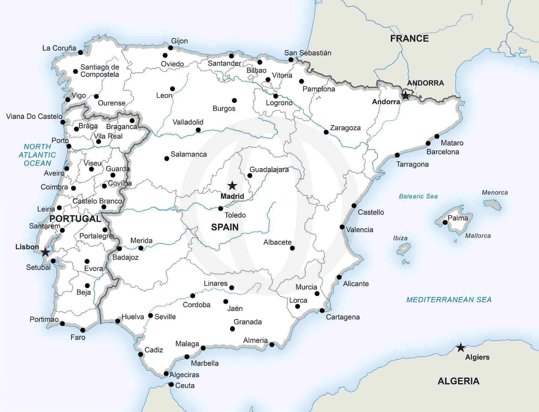 Vector Map of the Iberian Peninsula Political | One Stop Map Vector Map of the Iberian Peninsula Political | One Stop Map