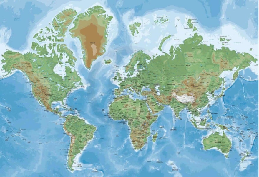 Detailed World Map Mercator Europe-Africa | One Stop Map