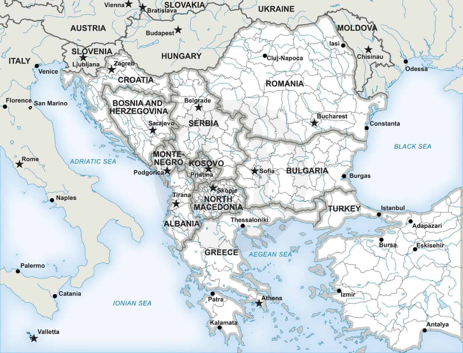 Vector Map of the Balkans Political | One Stop Map